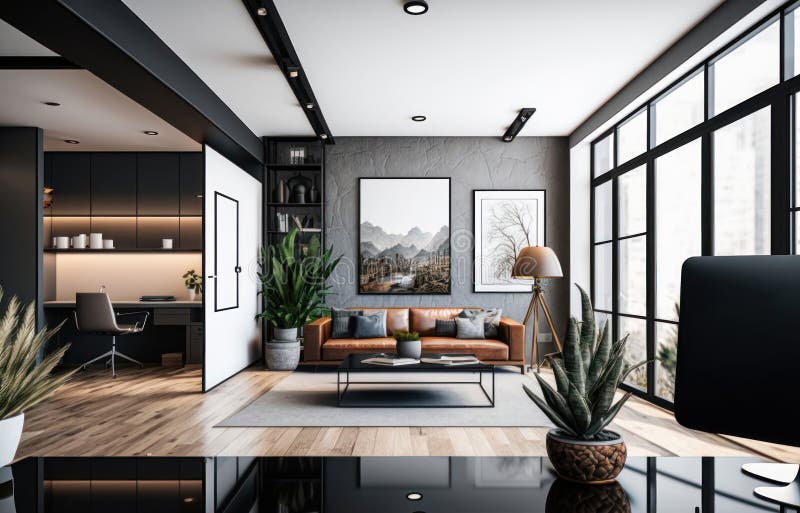 Modern Interior Design, in a Spacious Room. AI Generation Stock ...