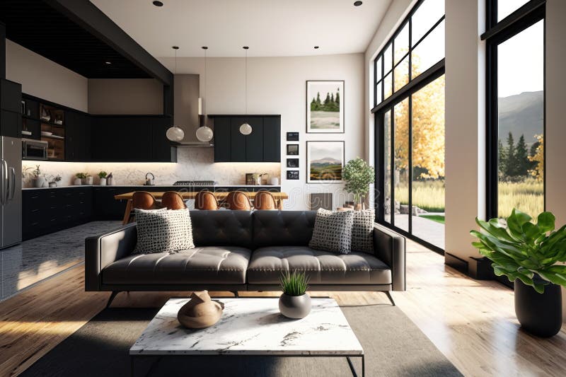 Modern Interior Design, in a Spacious Room. AI Generation Stock ...