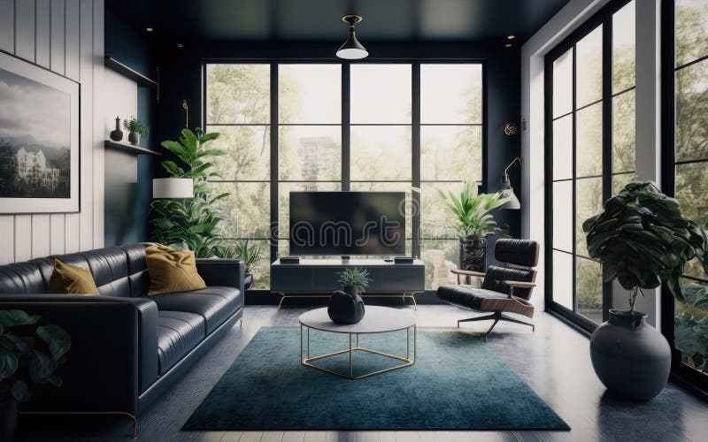 Modern Interior Design, in a Spacious Room. AI Generation Stock ...