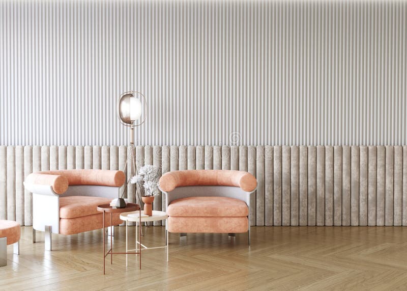 Modern Interior Design with Strip Paneled Wall, 3d Render Stock ...