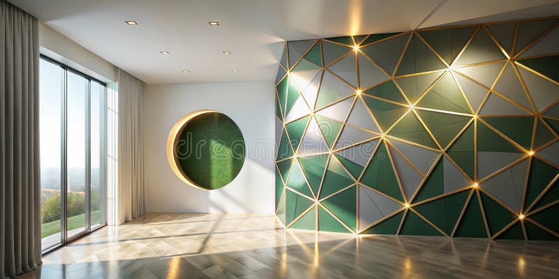 Modern Interior Design Sunlit Room with Geometric Wall and Circular ...