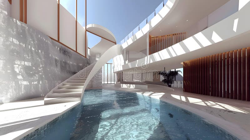 Modern Interior Design with Swimming Pool Generated Using AI. Stock ...