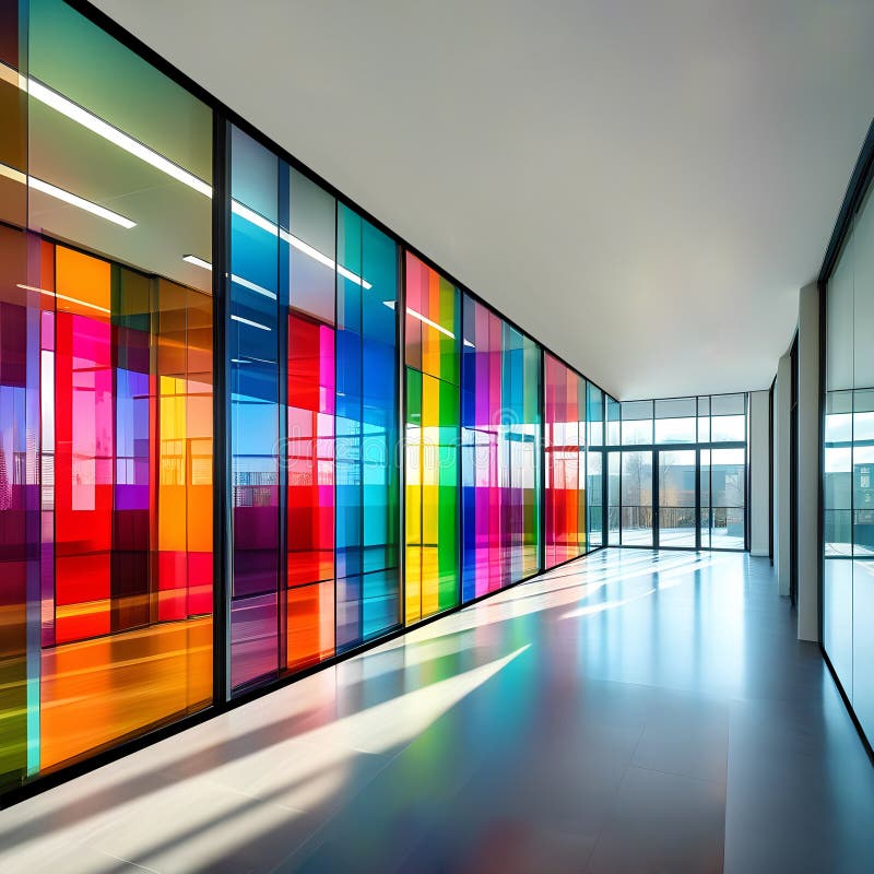 Modern Interior Design with a Vibrant Polychromatic Glass Wall Stock ...