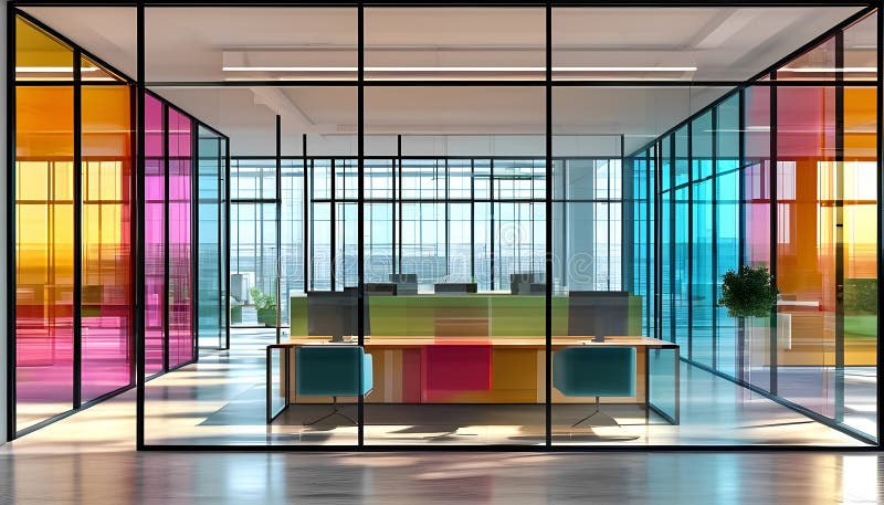 Modern Interior Design with a Vibrant Polychromatic Glass Wall Stock ...