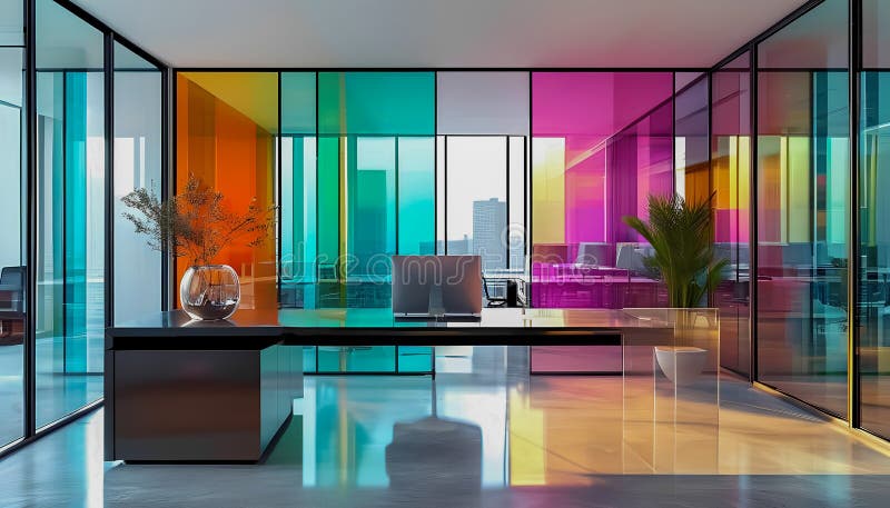 Modern Interior Design with a Vibrant Polychromatic Glass Wall Stock ...