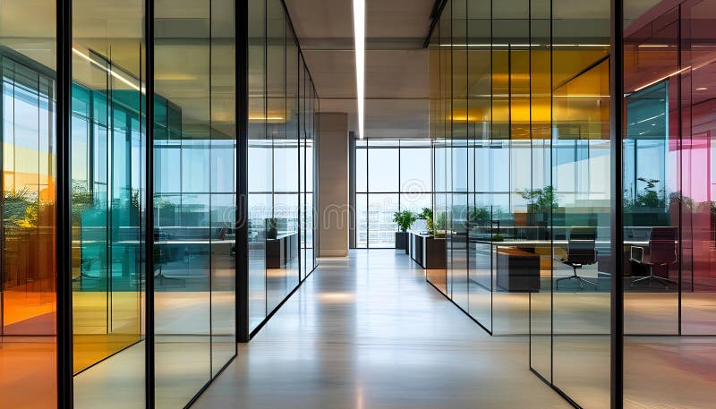 Modern Interior Design with a Vibrant Polychromatic Glass Wall Stock ...