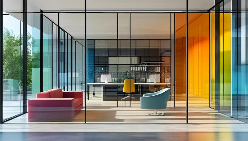 Modern Interior Design with a Vibrant Polychromatic Glass Wall Stock ...