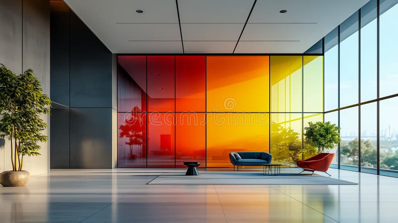 Modern Interior Design with a Vibrant Polychromatic Glass Wall Stock ...