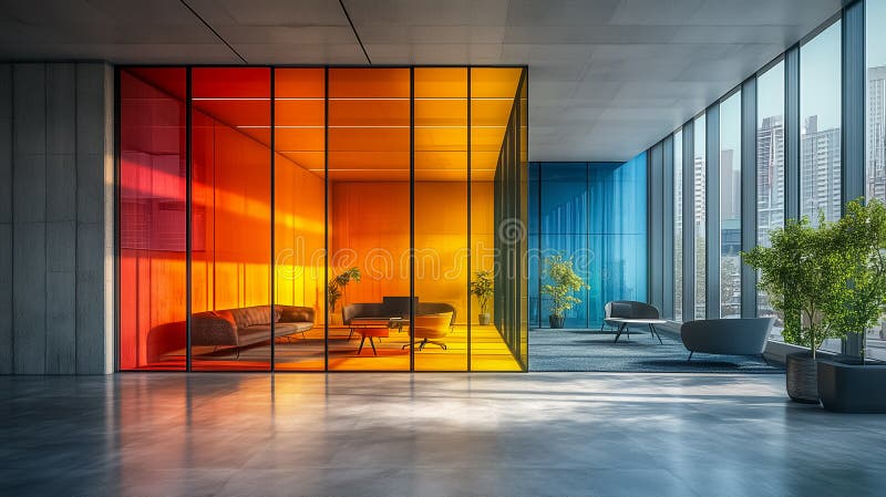 Modern Interior Design with a Vibrant Polychromatic Glass Wall Stock ...