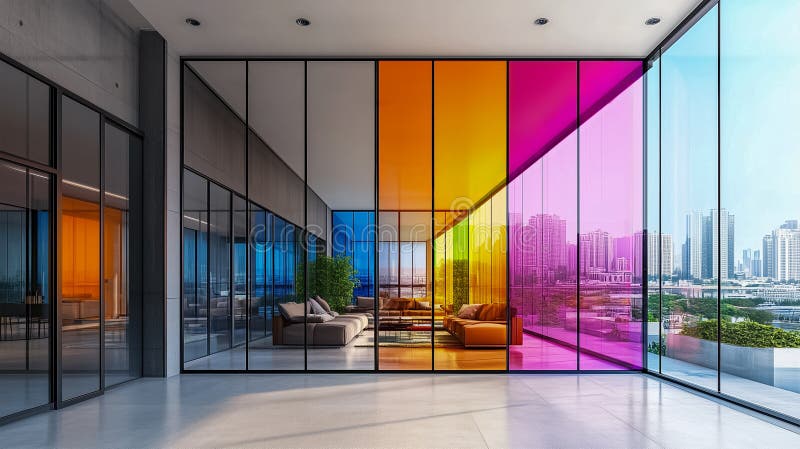 Modern Interior Design with a Vibrant Polychromatic Glass Wall Stock ...