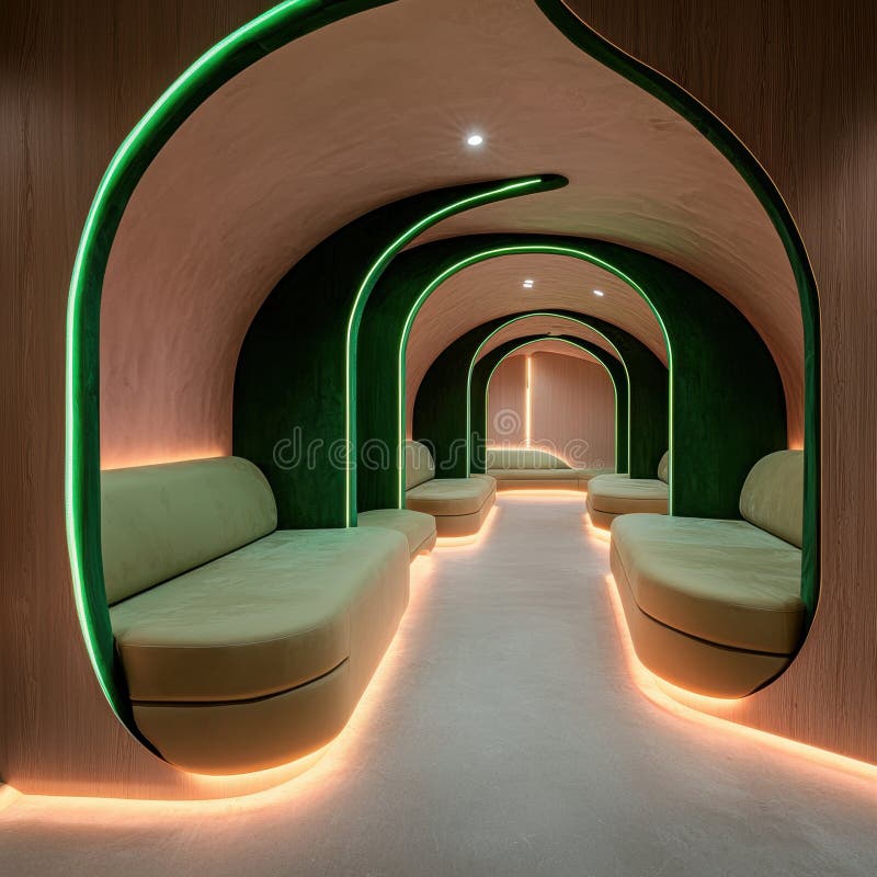 Modern Interior Design of a Waiting Area with Curved Seating and Soft ...