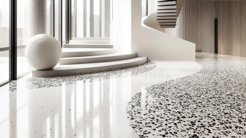 Modern Interior Design with White Sphere and Terrazzo Floor Stock ...