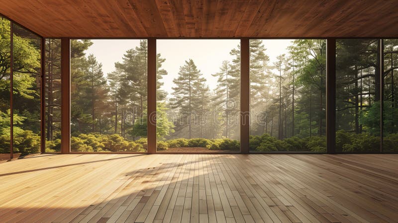 Modern Interior Design with Wood Floor and Forest View, Ideal for ...