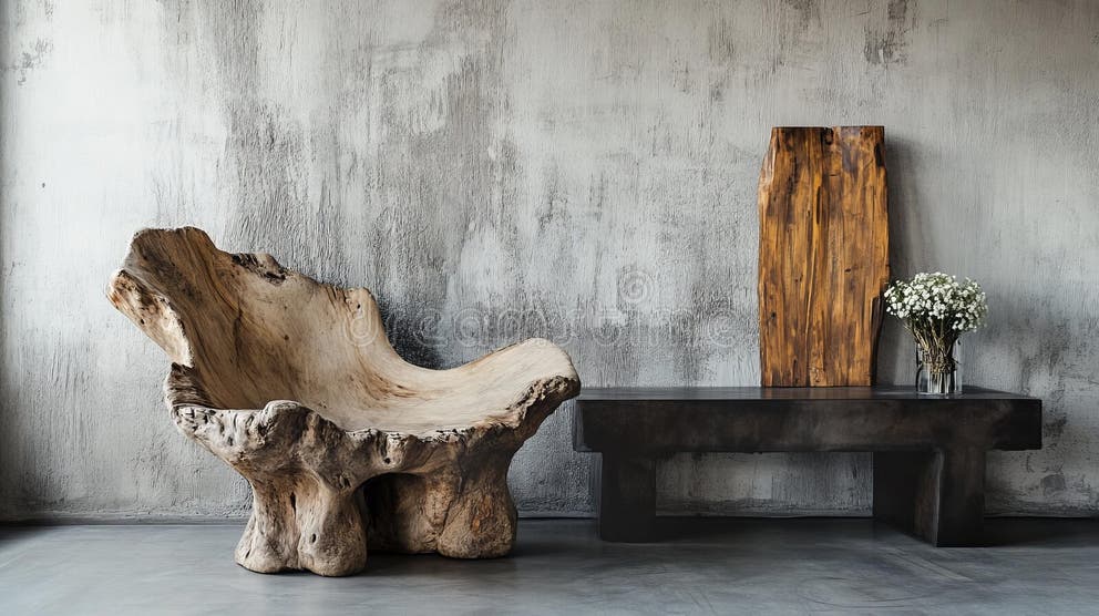 Modern Interior Design with Wooden Chair and Rustic Wall Stock ...