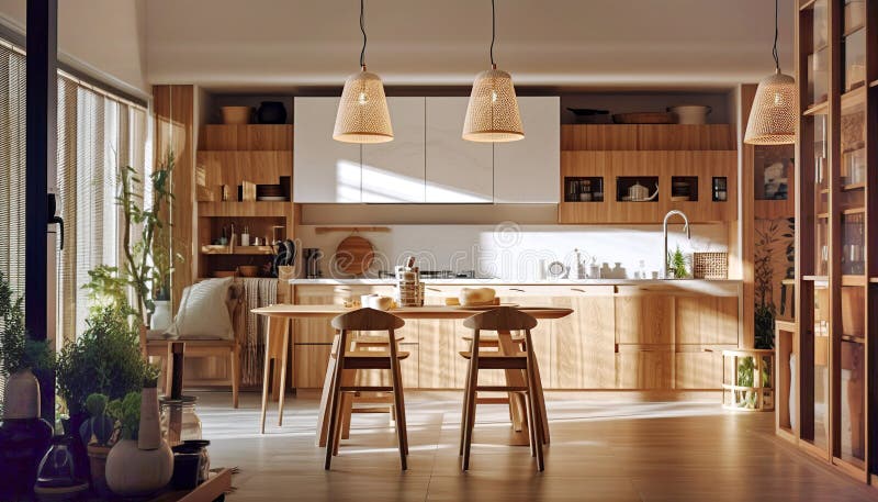 Modern Interior Design of Wooden Kitchen Dining Table and Chairs ...