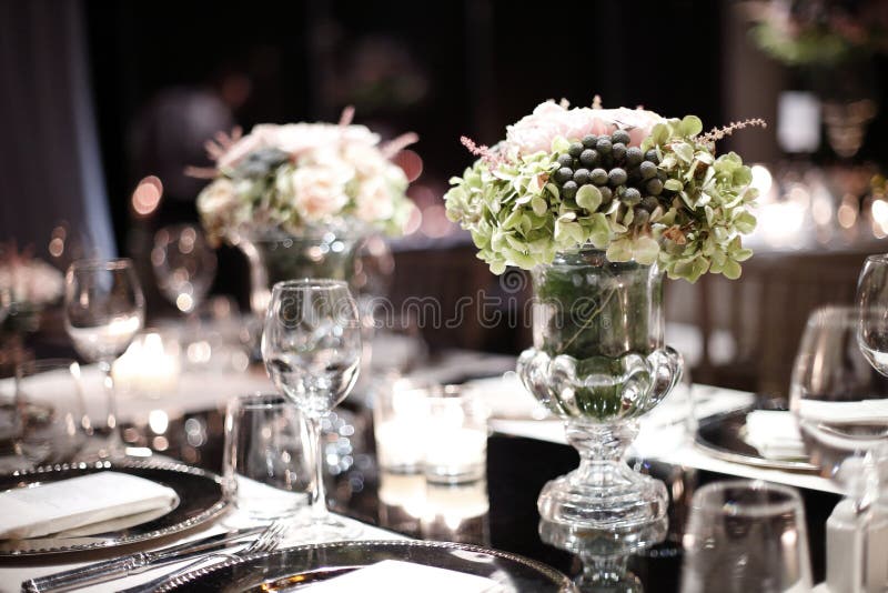 Wedding Guest Dining Table Decorations, Wedding Ceremony Dinner Stock ...
