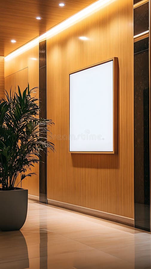 The Modern Interior Displays Art with Plants and Warm Lighting Stock ...