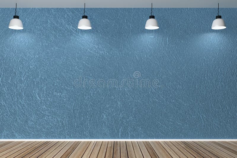 Modern Interior with Empty Blue Wall Stock Illustration - Illustration ...
