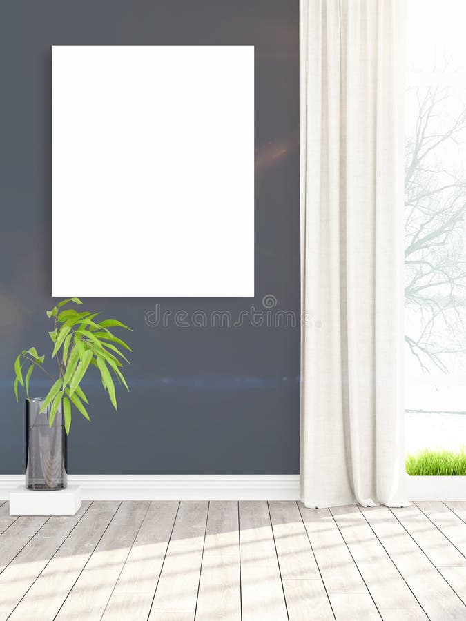 Modern Interior with Empty Frame . 3D Rendering Stock Illustration - Illustration of frame ...