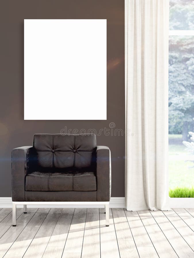Modern Interior with Empty Frame . 3D Rendering Stock Illustration - Illustration of inside ...