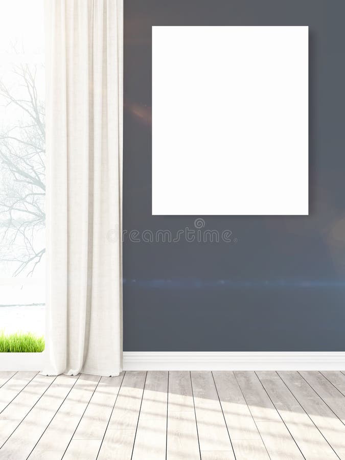 Modern Interior with Empty Frame . 3D Rendering Stock Illustration - Illustration of mockup ...