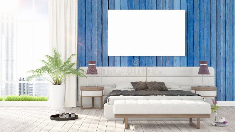 Modern Interior with Empty Frame . 3D Rendering Stock Illustration ...