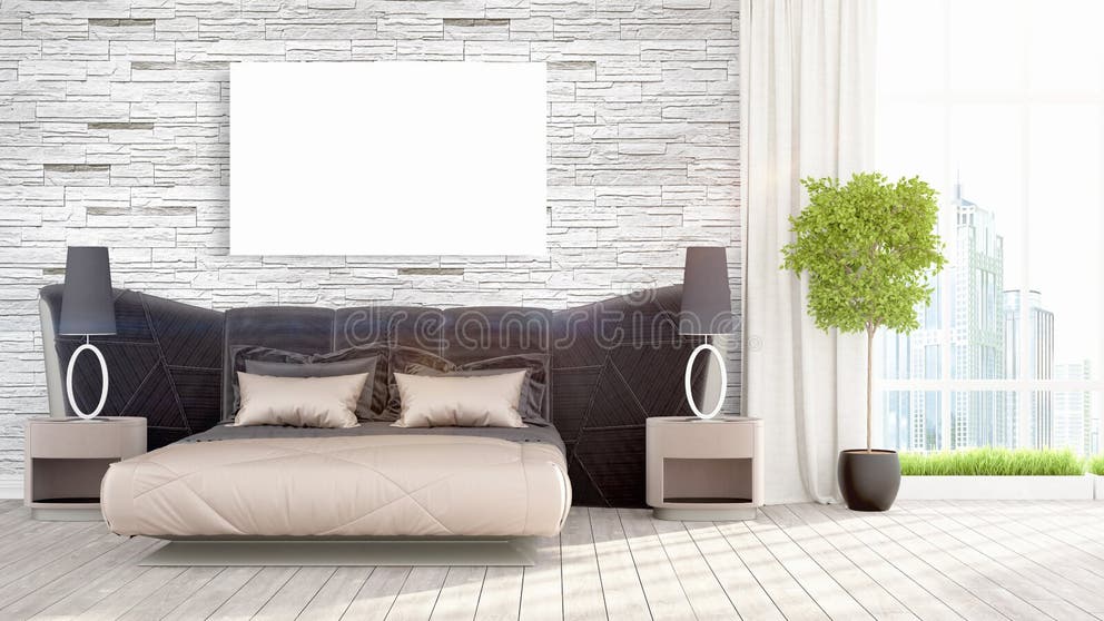 Modern Interior with Empty Frame . 3D Rendering Stock Illustration ...