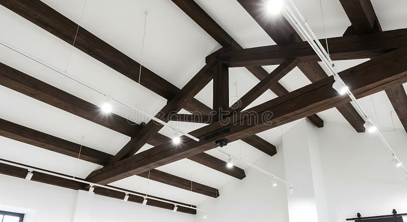 Modern Interior with Exposed Wooden Beam Ceiling Stock Illustration ...