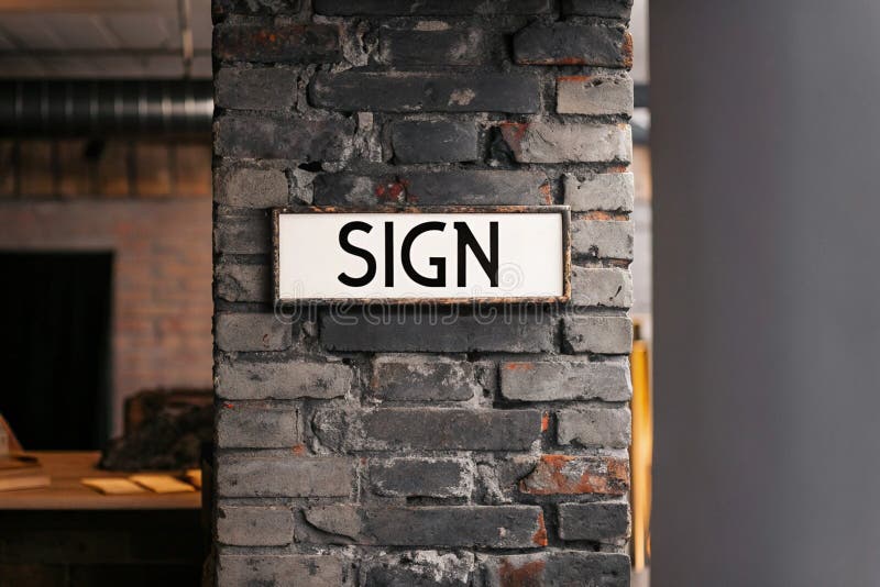 Brick Wall Interior Decor and Sign Stock Image - Image of decor, urban ...