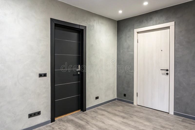 Simple Modern Gray Wall with Black and Gray Door Stock Illustration ...