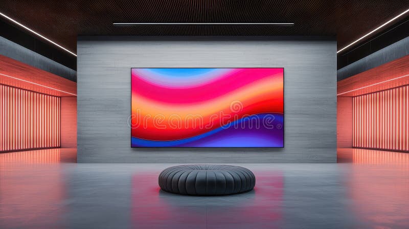 Modern Interior Featuring Large Vibrant Screen and Stylish Seating Area ...