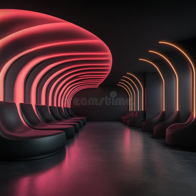Modern Interior Featuring Sleek Seating and Vibrant LED Lighting ...