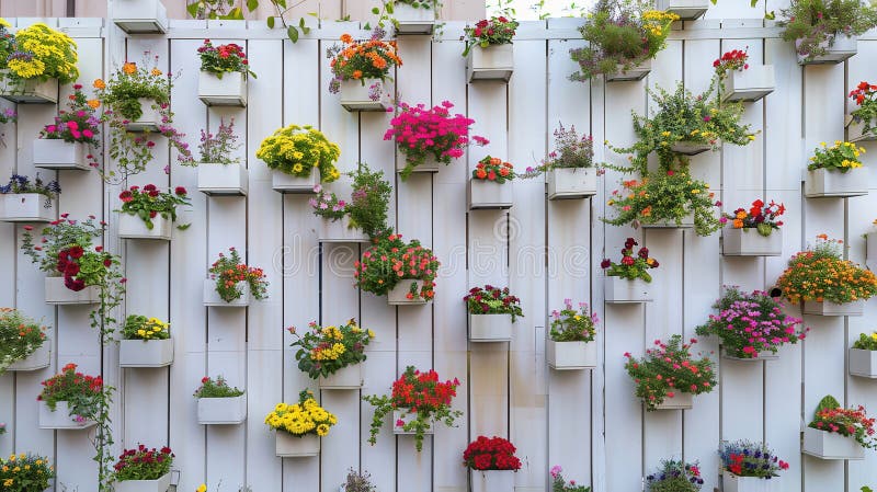 Modern Interior of Fence on Which Rows of Flower Pots are Fixed from ...