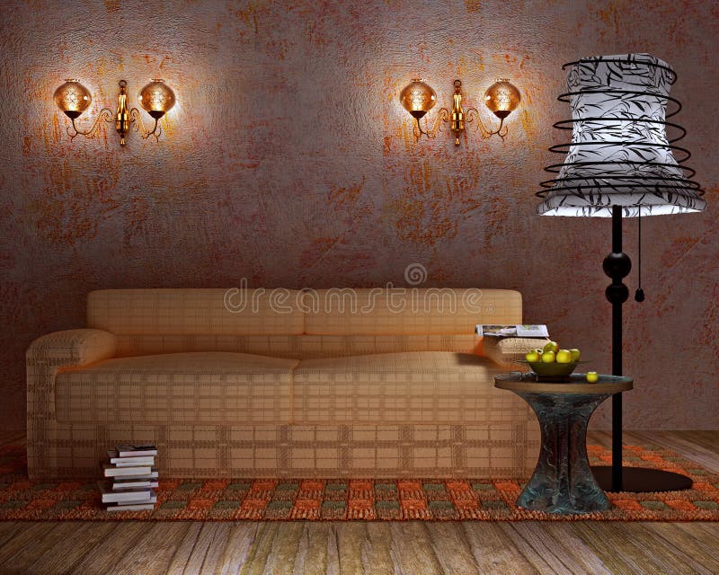 Modern Interior with Floor Lamp and Wall Lamp Stock Illustration ...