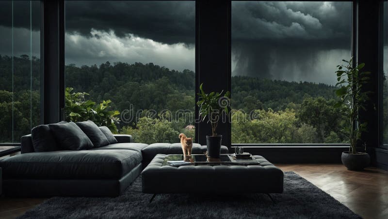 Modern Interior with Floor-to-ceiling Windows Showcasing a Panoramic ...