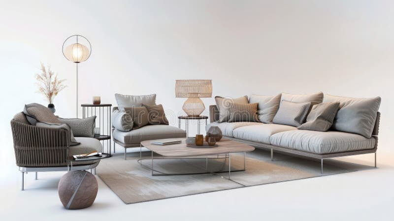 Modern Interior Furniture Set in 3d Rendering. Generative Ai Stock ...
