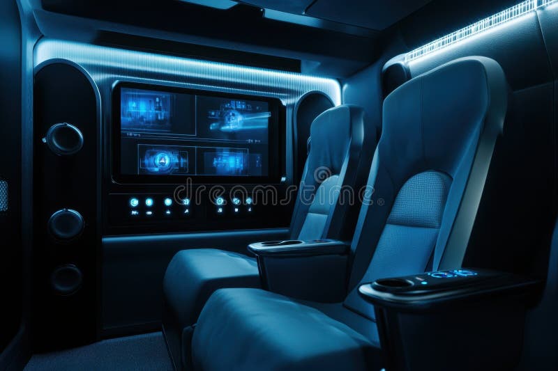 Modern Interior of a Futuristic Self-driving Vehicle with Advanced ...