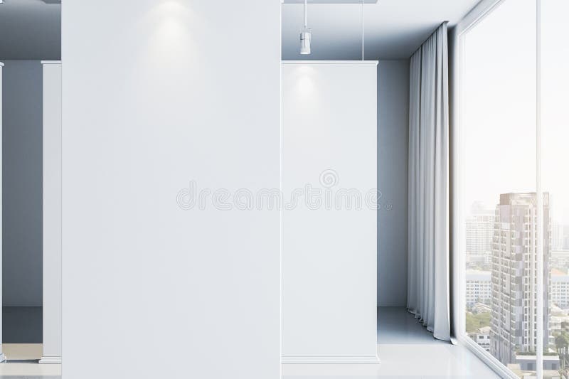 Modern Interior Gallery with White Partitions and Large Windows ...