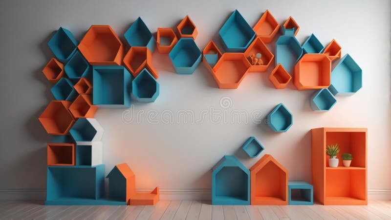 Modern Interior with Geometric Shapes. Generative Ai Stock Illustration ...