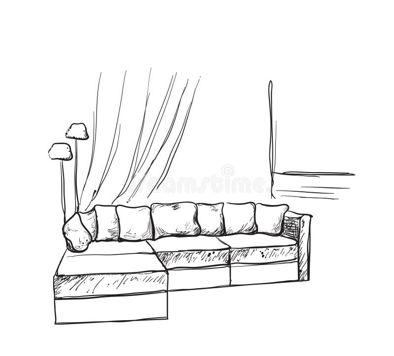 Modern Interior Hand Drawing Vector. Stock Vector - Illustration of ...