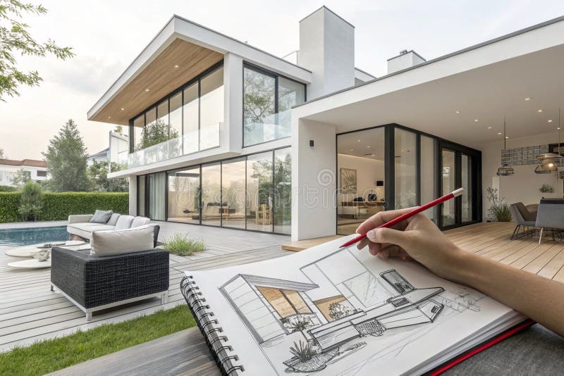 Modern Interior Hand Drawing Vector Stock Illustration - Illustration ...