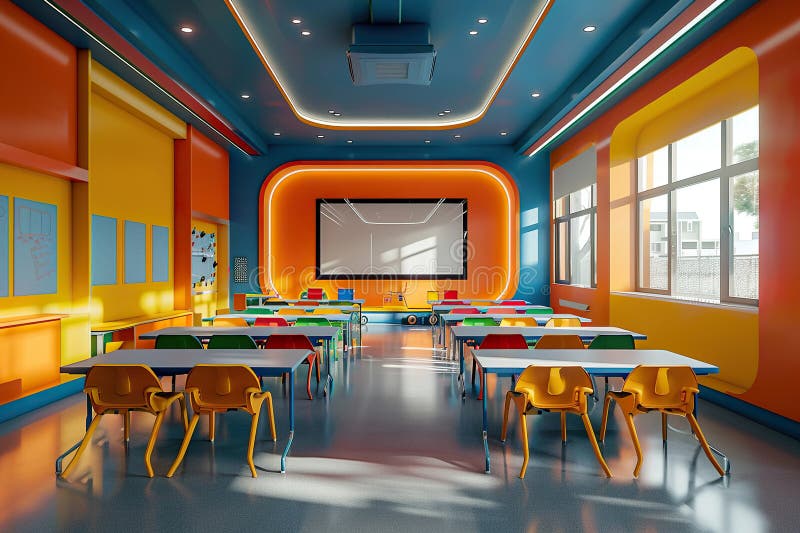 Classroom School. Modern Interior of a Bright Classroom for Primary ...