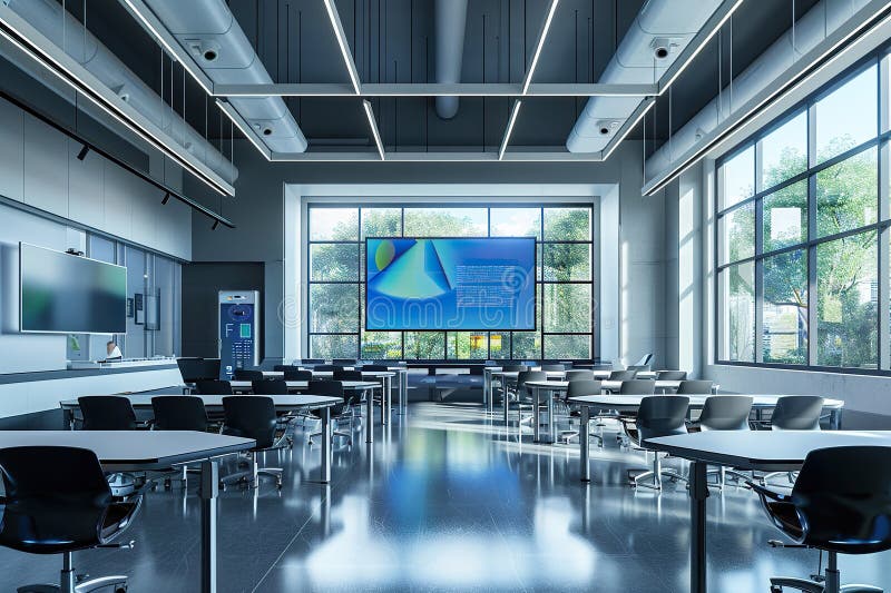Modern Classroom Equipped with the Latest Technology and Screens. Stock ...