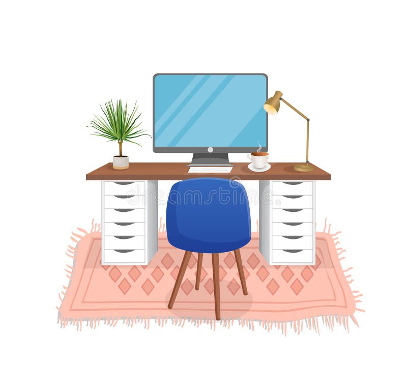 Modern Interior for Home Office with Computer, Cabinet, Remote Work ...