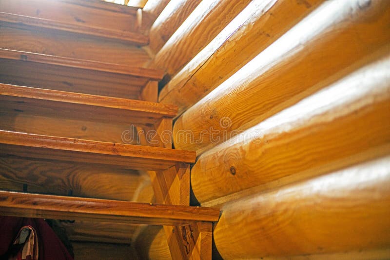 Modern Interior in a House Made of Solid Pine Wood. Stock Image - Image ...