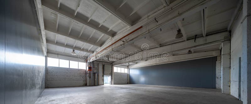 Modern Interior of Huge Empty Concrete Industrial Warehouse. Stock ...