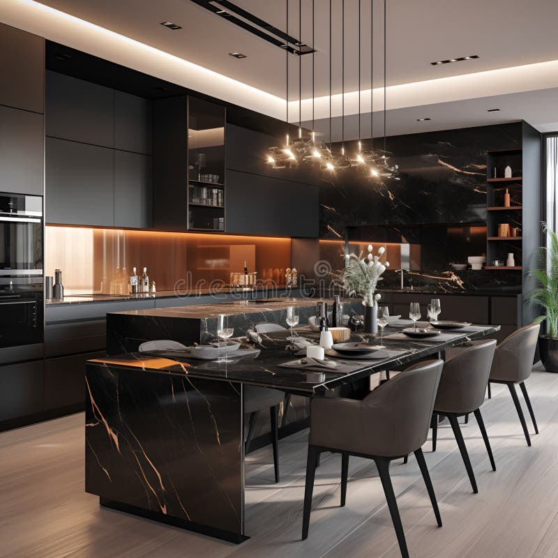 Modern Interior of a Kitchen, Generative Ai Stock Illustration ...