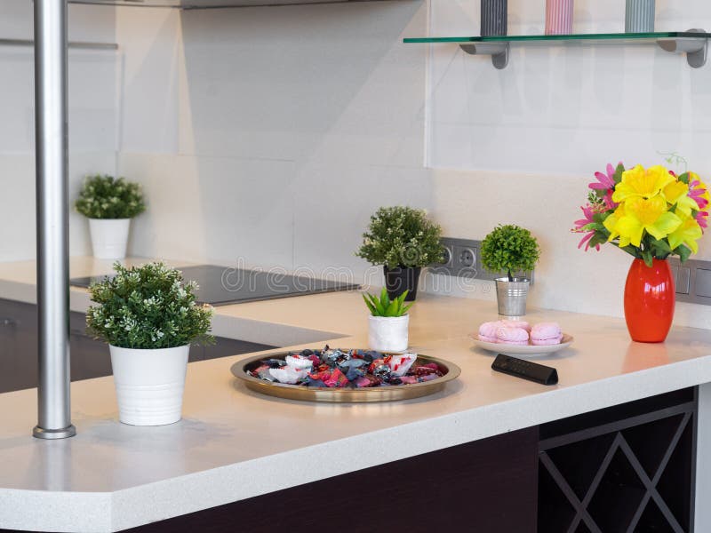 Modern Interior of Kitchen in Luxury Studio Apartment. Stock Image ...