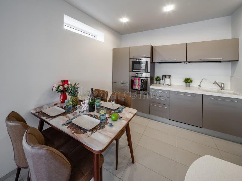Modern Interior of Kitchen in Luxury Studio Apartment. Stock Photo ...