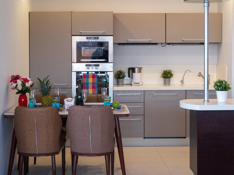 Modern Interior of Kitchen in Luxury Studio Apartment. Stock Image ...